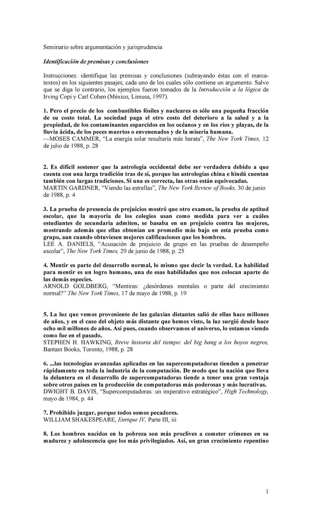 Ejercicios de Identificación de Premisas y Conclusiones en Lógica - Studocu