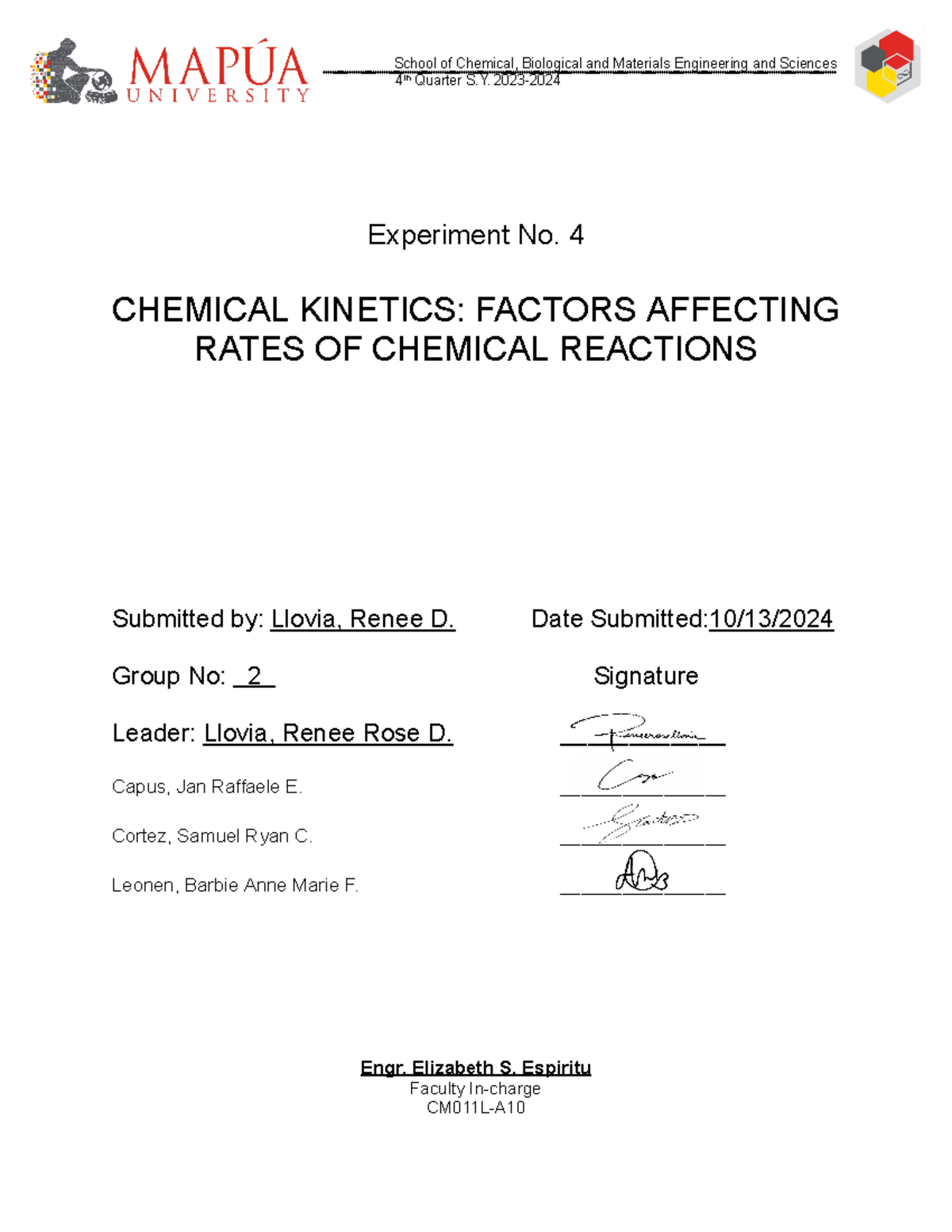 Chemical Kinetics: Factors Affecting Reaction Rates - CM011L-A Final ...