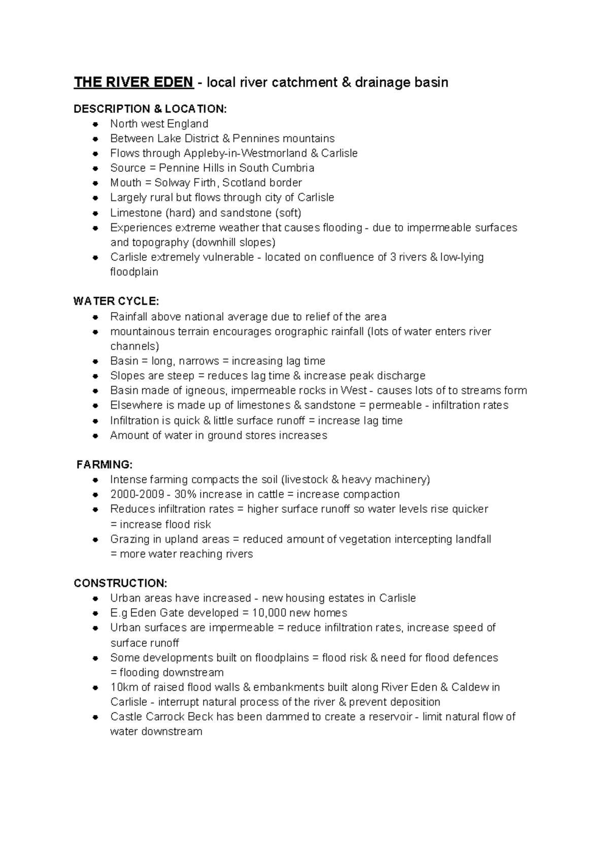 Case Study: River Eden Drainage Basin Analysis and Flood Risk - Studocu