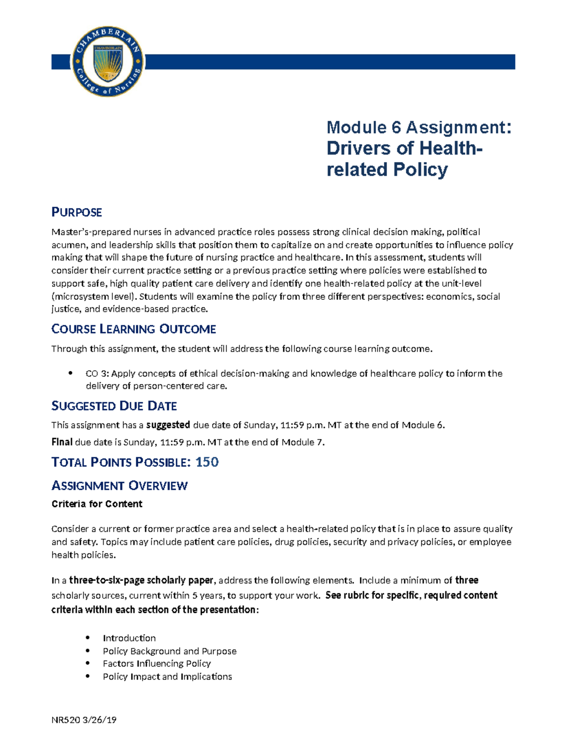 NR520 Module 6 Assignment: Analyzing Health Policy Impact - Studocu