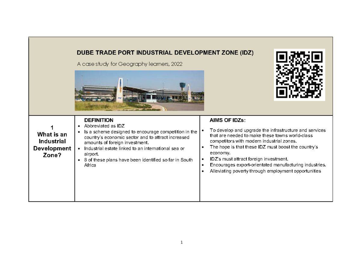 DUBE Trade Port IDZ 2022: A Comprehensive Case Study for Geography ...