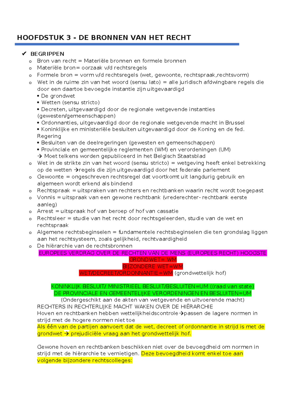 Studiehulp HOOFDSTUK 3: De Bronnen van het Recht - Studocu