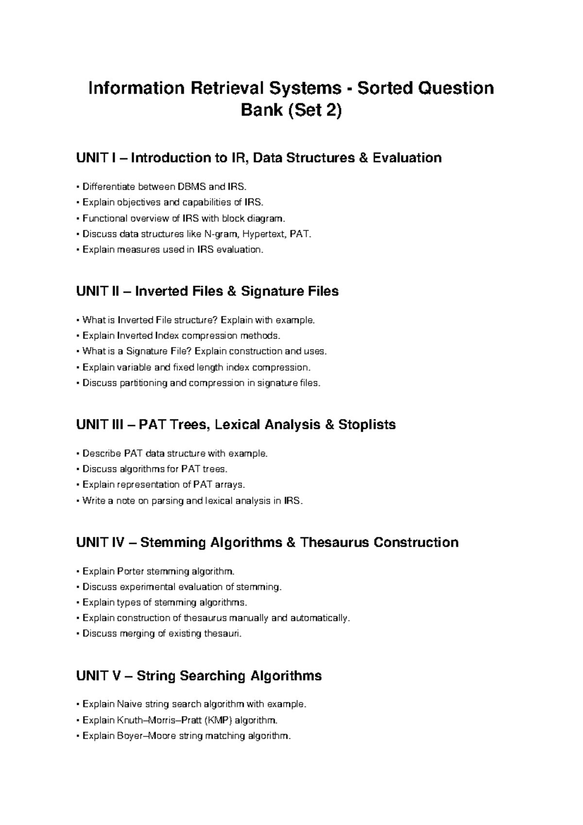 IRS Sorted Question Bank Set 2: Comprehensive Guide to Information ...