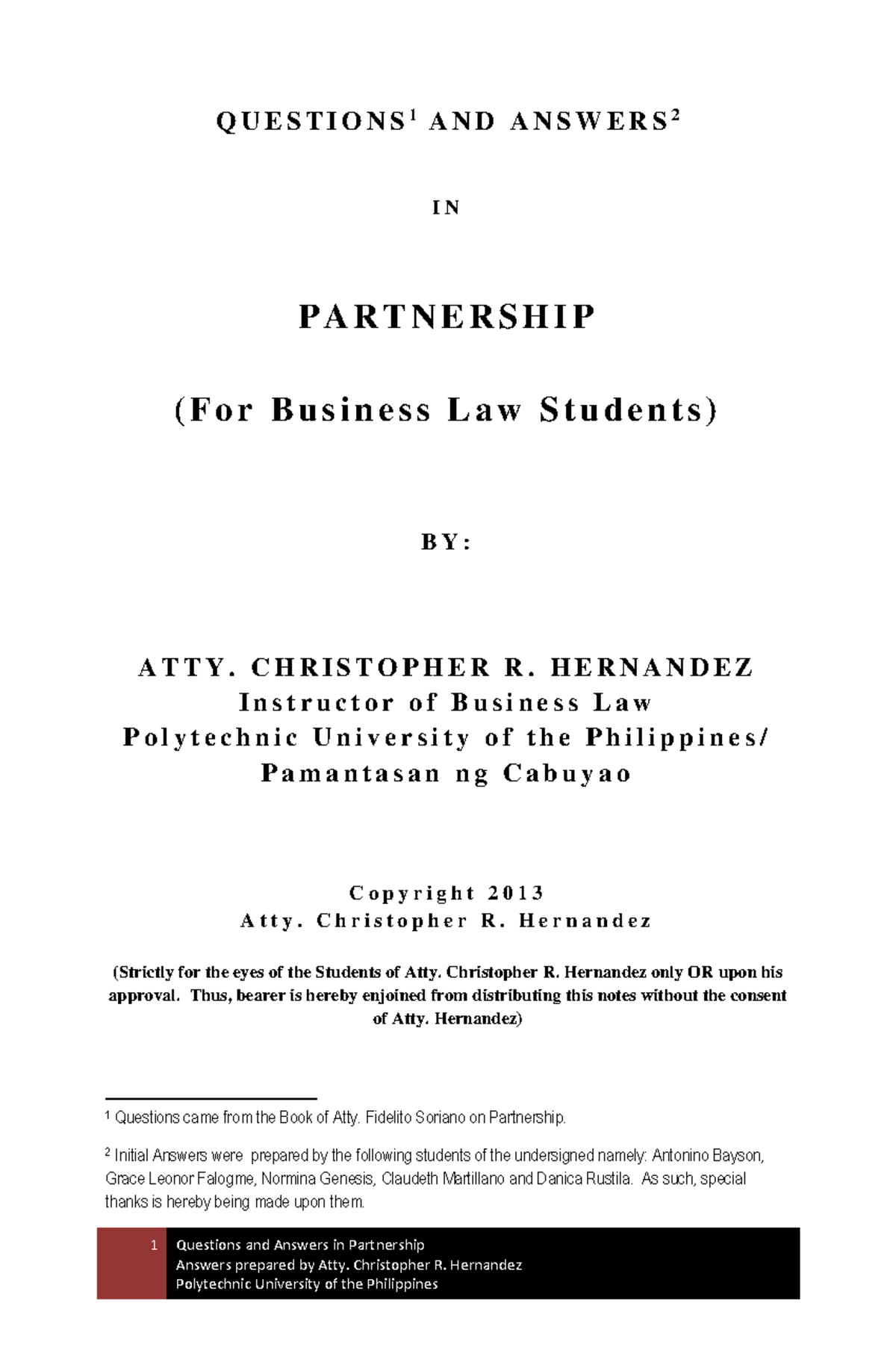 Q and A Partnership Business Law - 1 Questions and Answers in ...