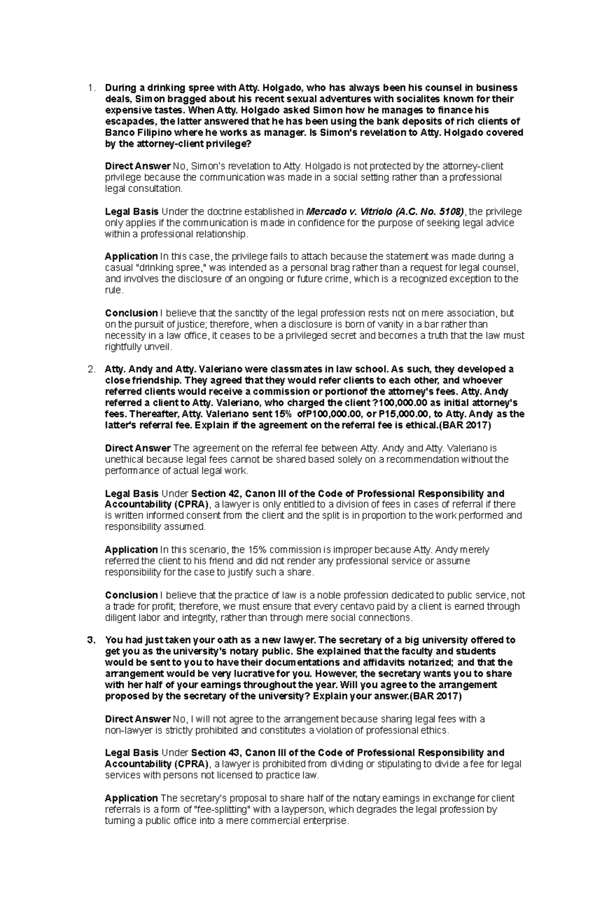 BAR Case Study: Ethical Violations in Legal Practice and ...