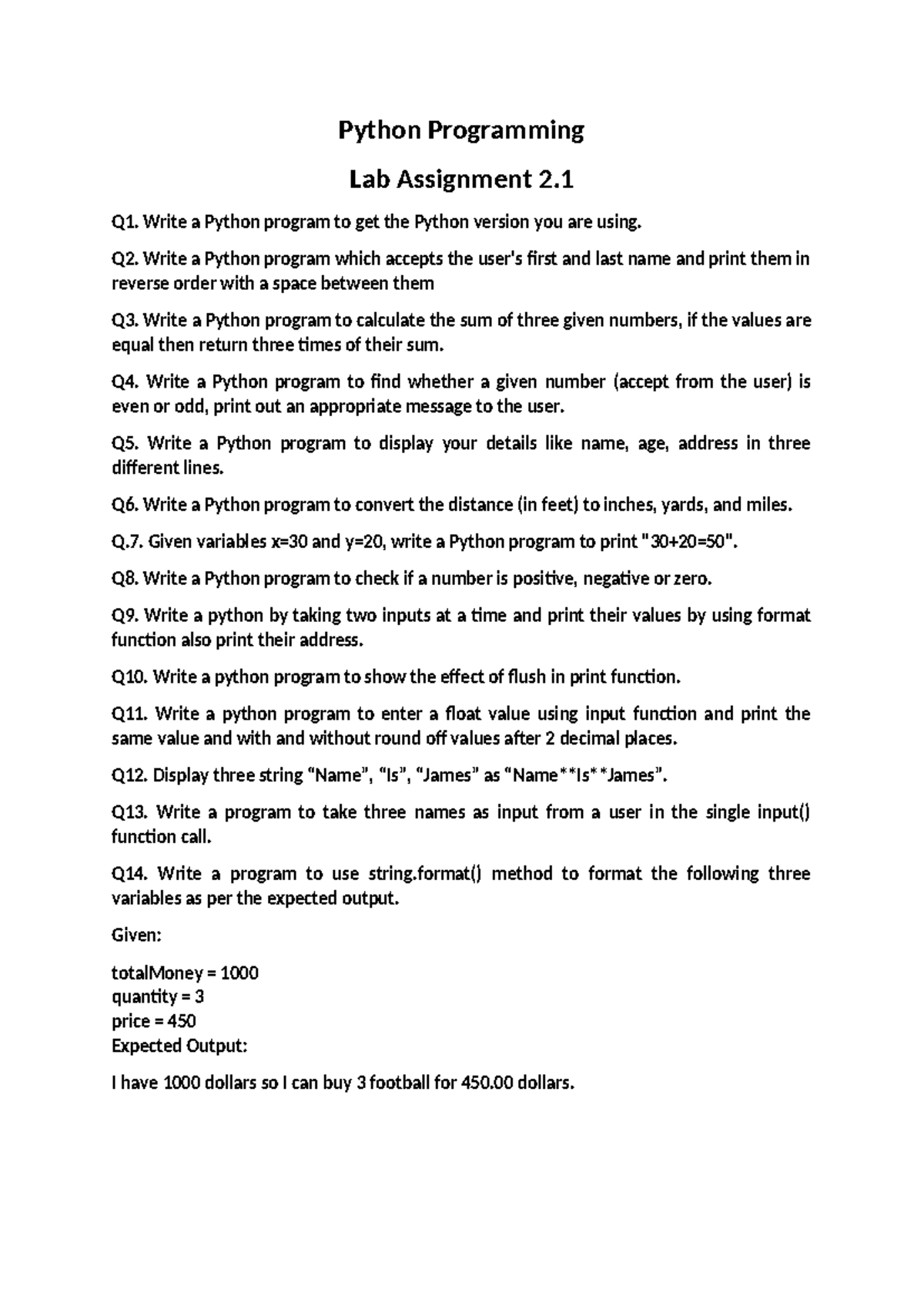 Python Programming Lab Assignment 2 - Practice Tasks - Studocu