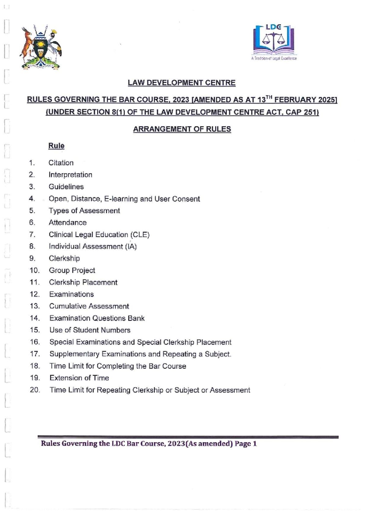 Rules Governing the LDC Bar Course, 2023: Comprehensive Guidelines ...