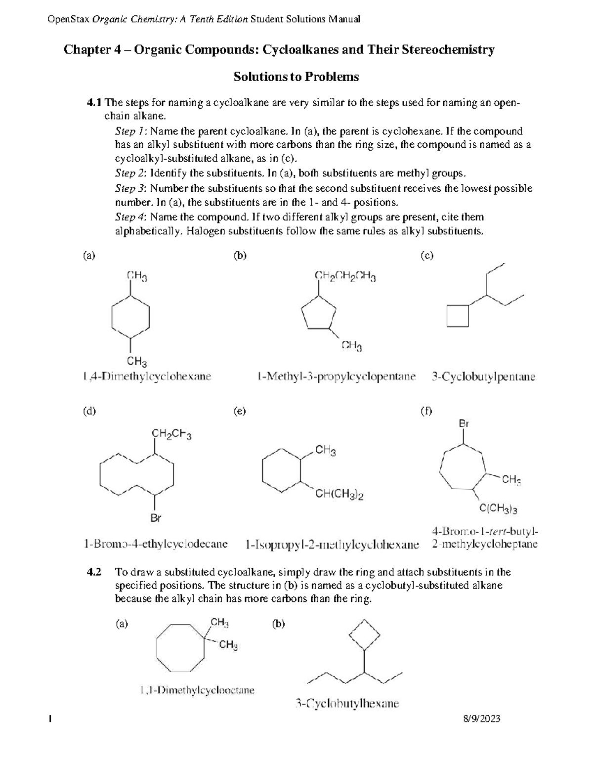 Organic Chemistry 10e-Ch04: Cycloalkanes & Stereochemistry Solutions ...