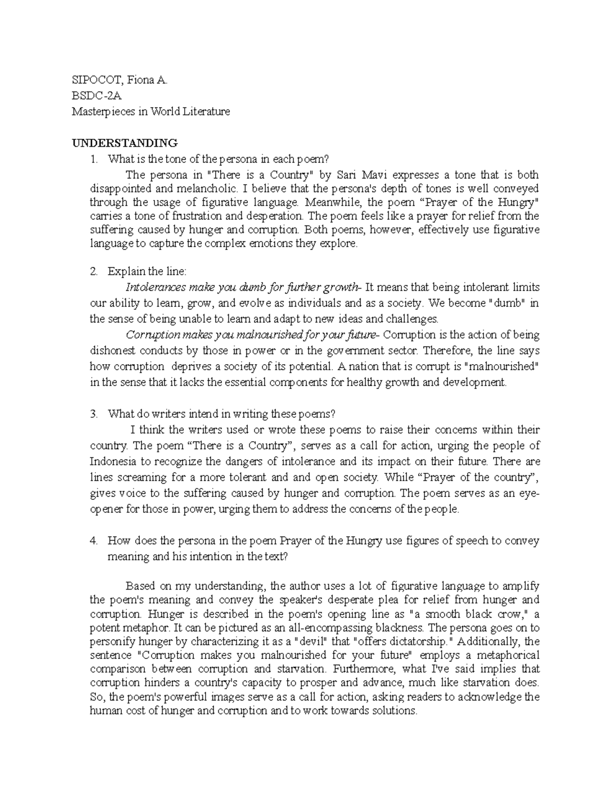 MWL - Analyzing Tone and Figurative Language in Poetry - Studocu