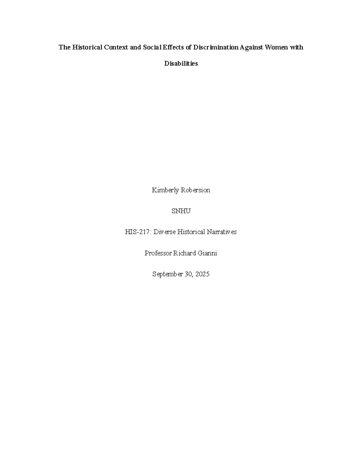 SNHU Module 5 Short Paper: Discrimination Against Women with ...