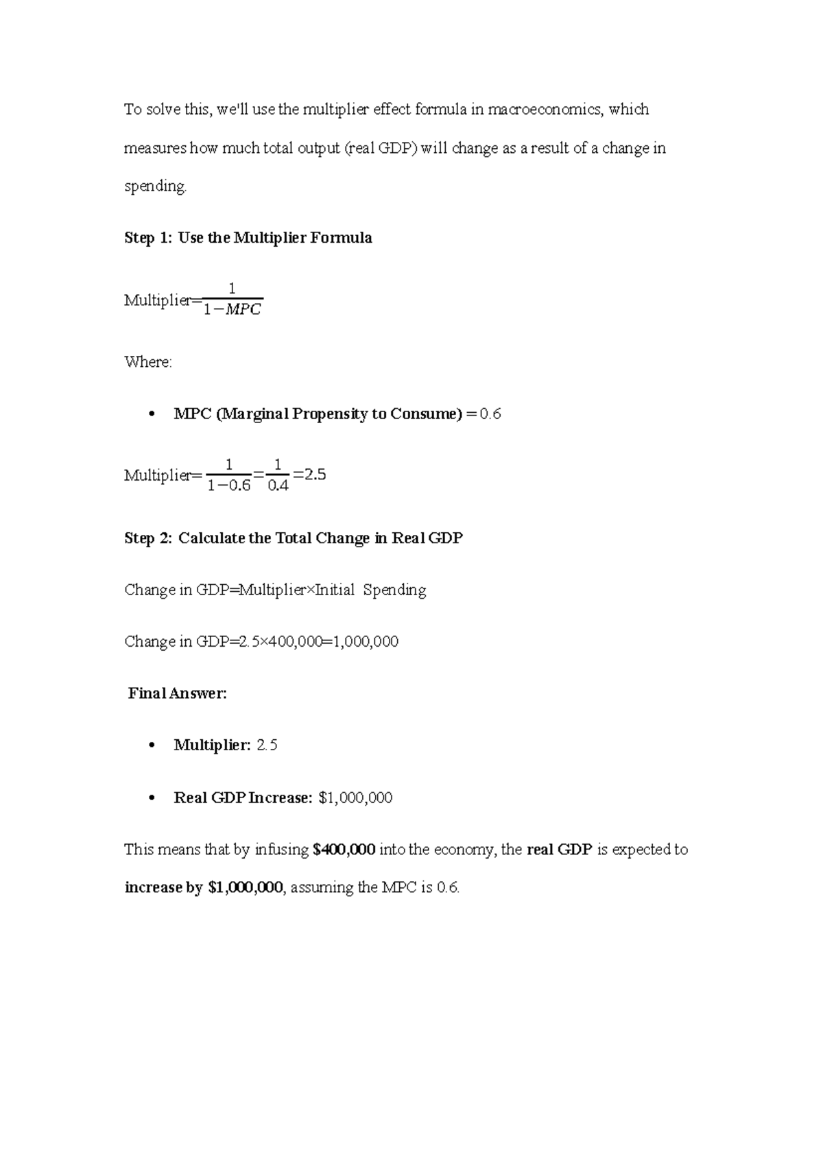 ECON 1580 WA 6 - work - To solve this, we'll use the multiplier effect ...