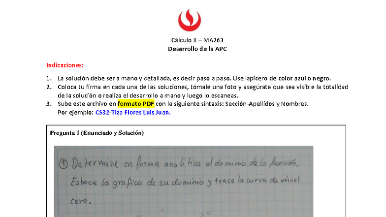Cálculo II MA263 APC Desarrollo y Entrega de Soluciones - Studocu