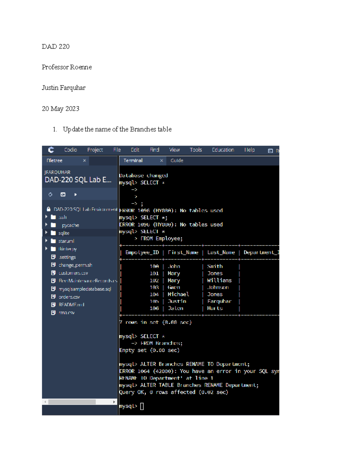 DAD 220 Module 3 Lab - DAD-220 - DAD 220 Professor Roenne Justin Farquhar 20 May 2023 1. Update ...