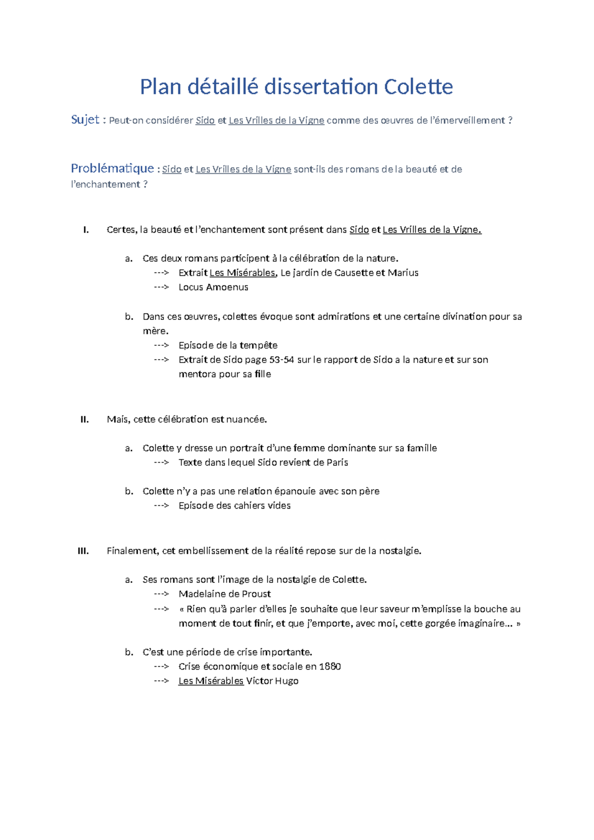 Dissertation Plan: Colette's Sido & Les Vrilles de la Vigne Analysis ...