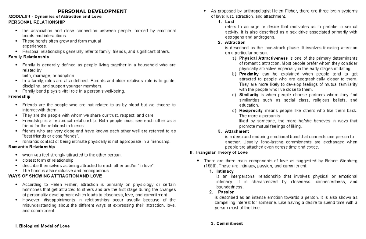 Final Exam Reviewer: Personal Development Module 1 (PDM1) on Attraction ...