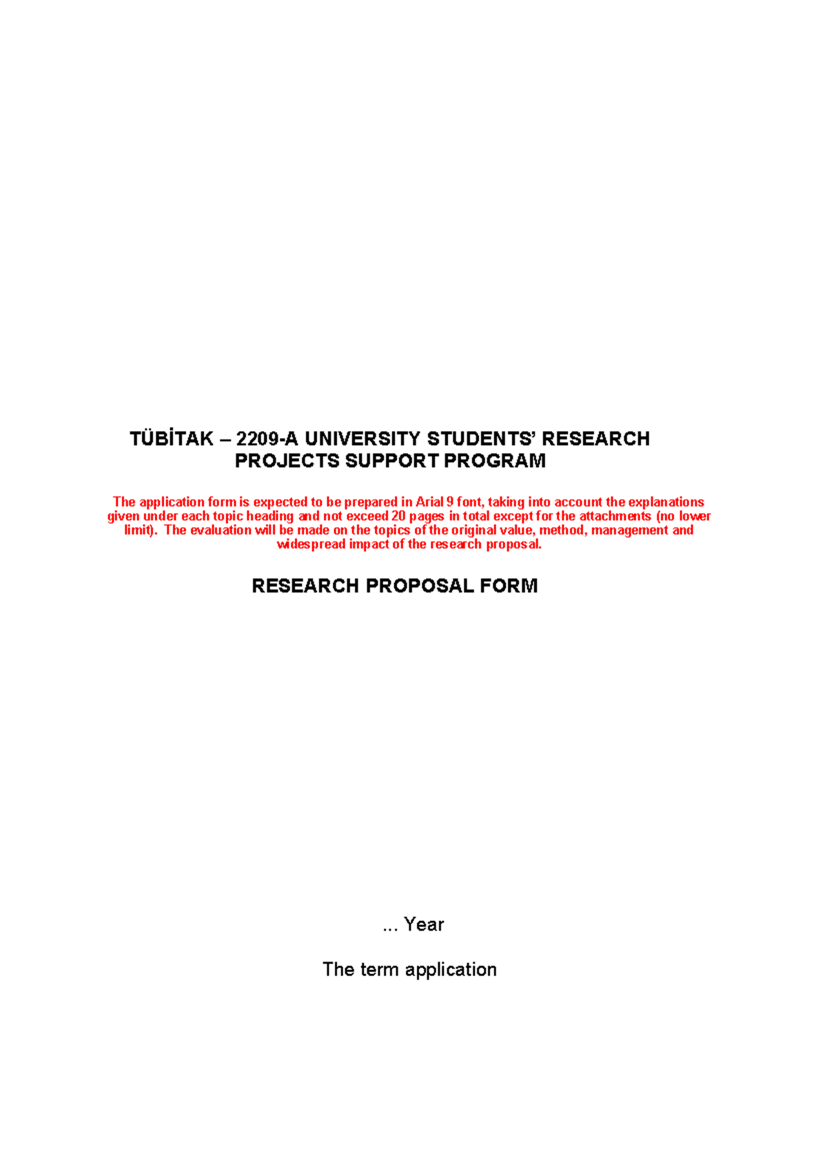 TÜBİTAK 2209-A Research Proposal Template for University Students - Studocu