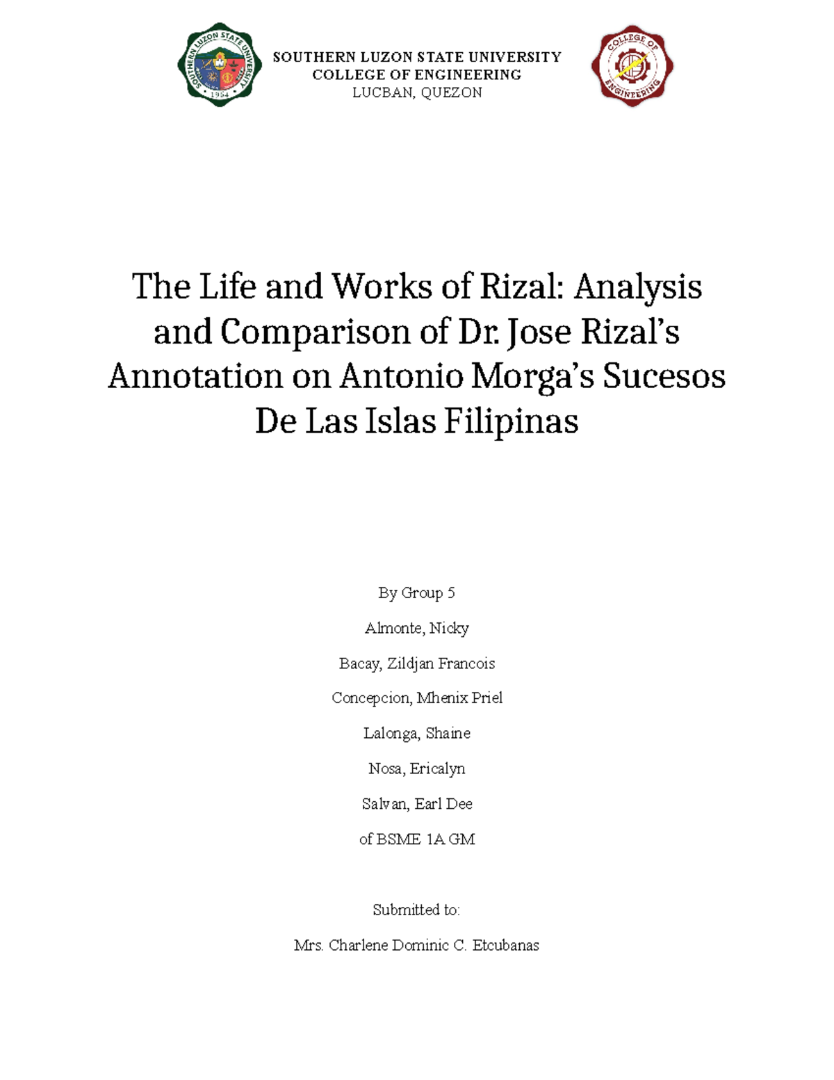 Final Exam Analysis & Comparison of Rizal's Annotations on Morga (ENG ...