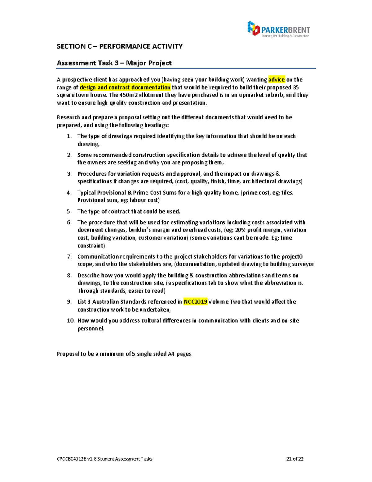 Section c - major project - CPCCBC4012B v1 Student Assessment Tasks 21 ...