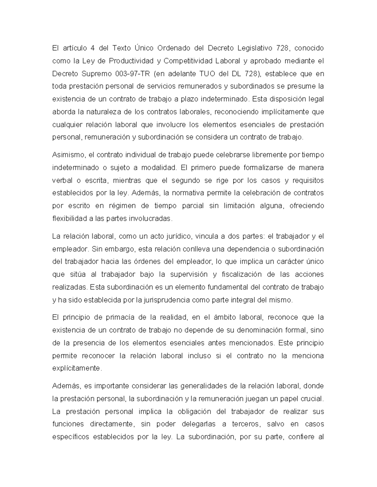 Derecho Laboral: Apuntes sobre el TUO del DL 728 y Contratos de Trabajo ...