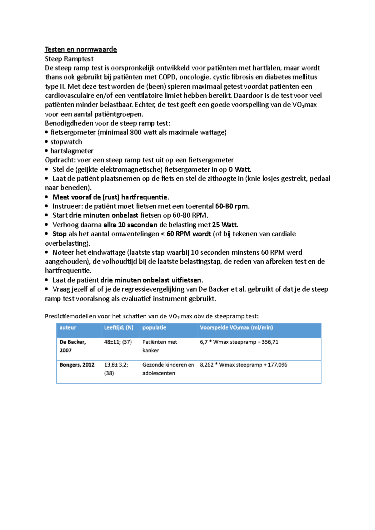 Steep Ramp Test en Normwaarden bij Patiënten: Een Handleiding - Studeersnel