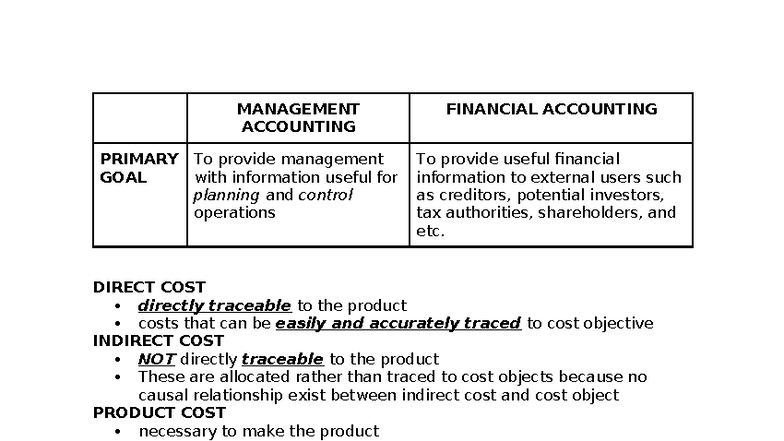COST 101: Prelim Notes on Management & Financial Accounting - Studocu