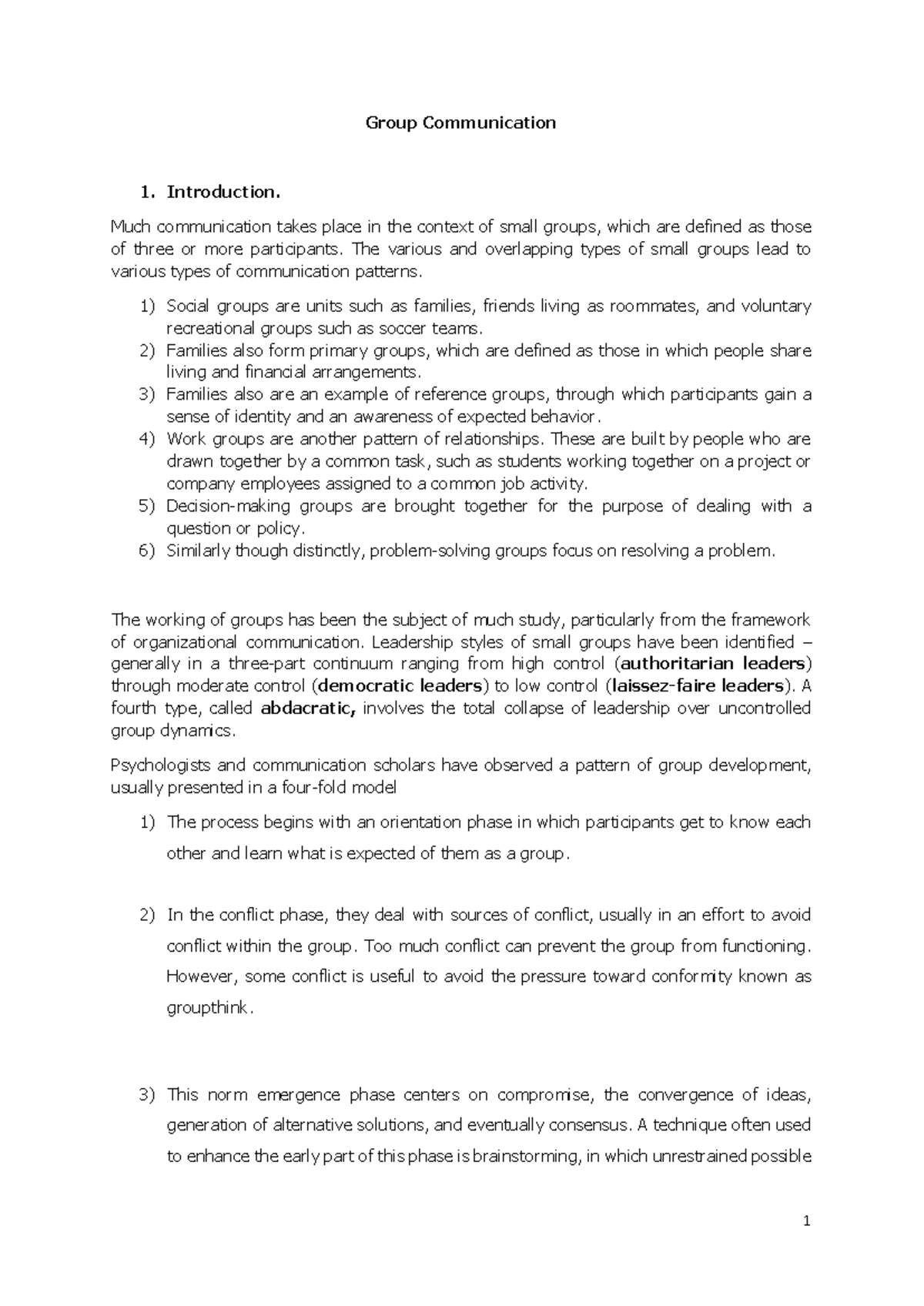 Group Communication: Understanding Small Group Dynamics - Studocu