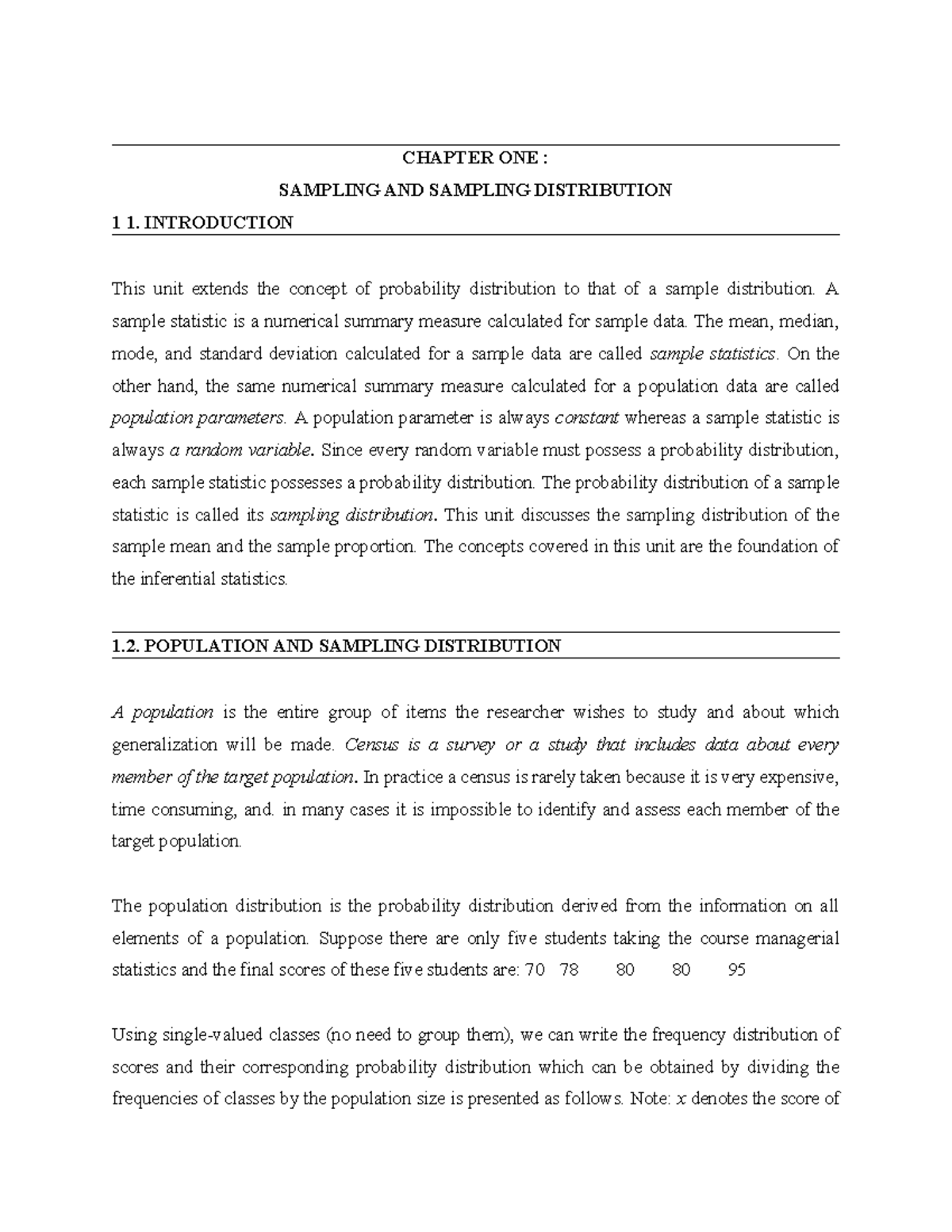 Statistics Chapter 1 & 2: Sampling, Distribution, and Estimation - Studocu