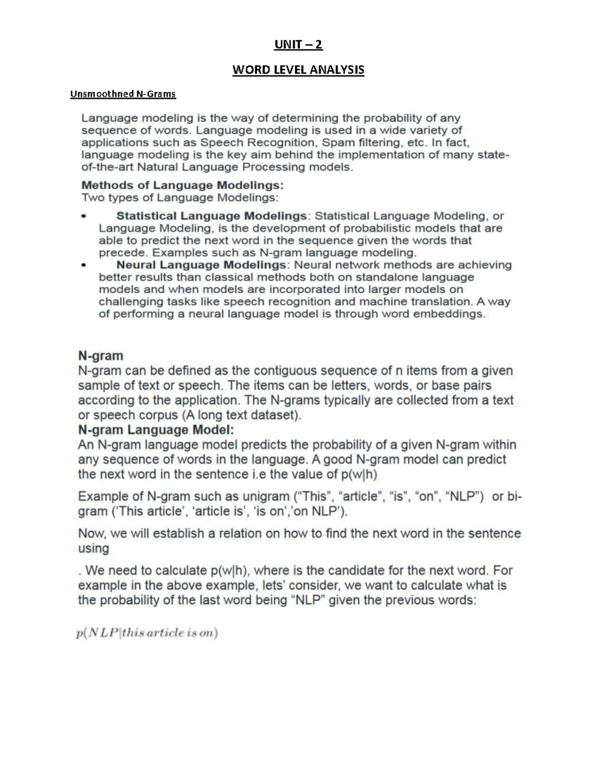 UNIT- 2 WORD Level Analysis - UNIT – 2 WORD LEVEL ANALYSIS Unsmoothned ...