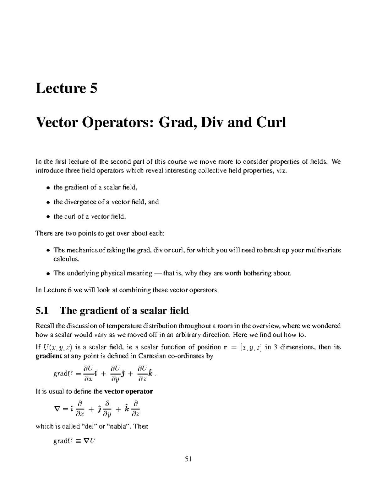 Vector Differential Operators - Lecture 5 Vector Operators: Grad, Div ...