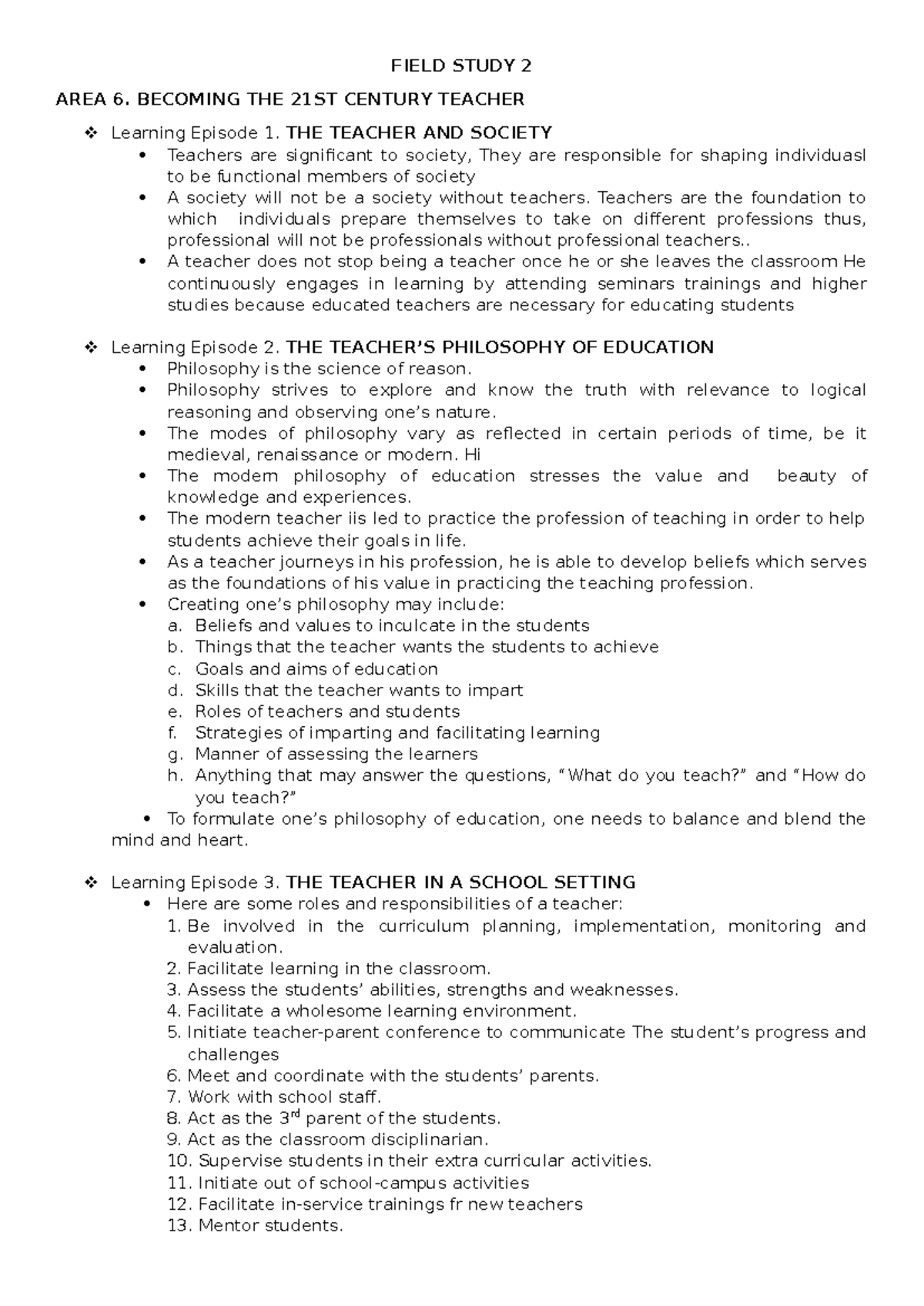 FIELD STUDY 2: BECOMING A 21ST CENTURY TEACHER Notes - Studocu