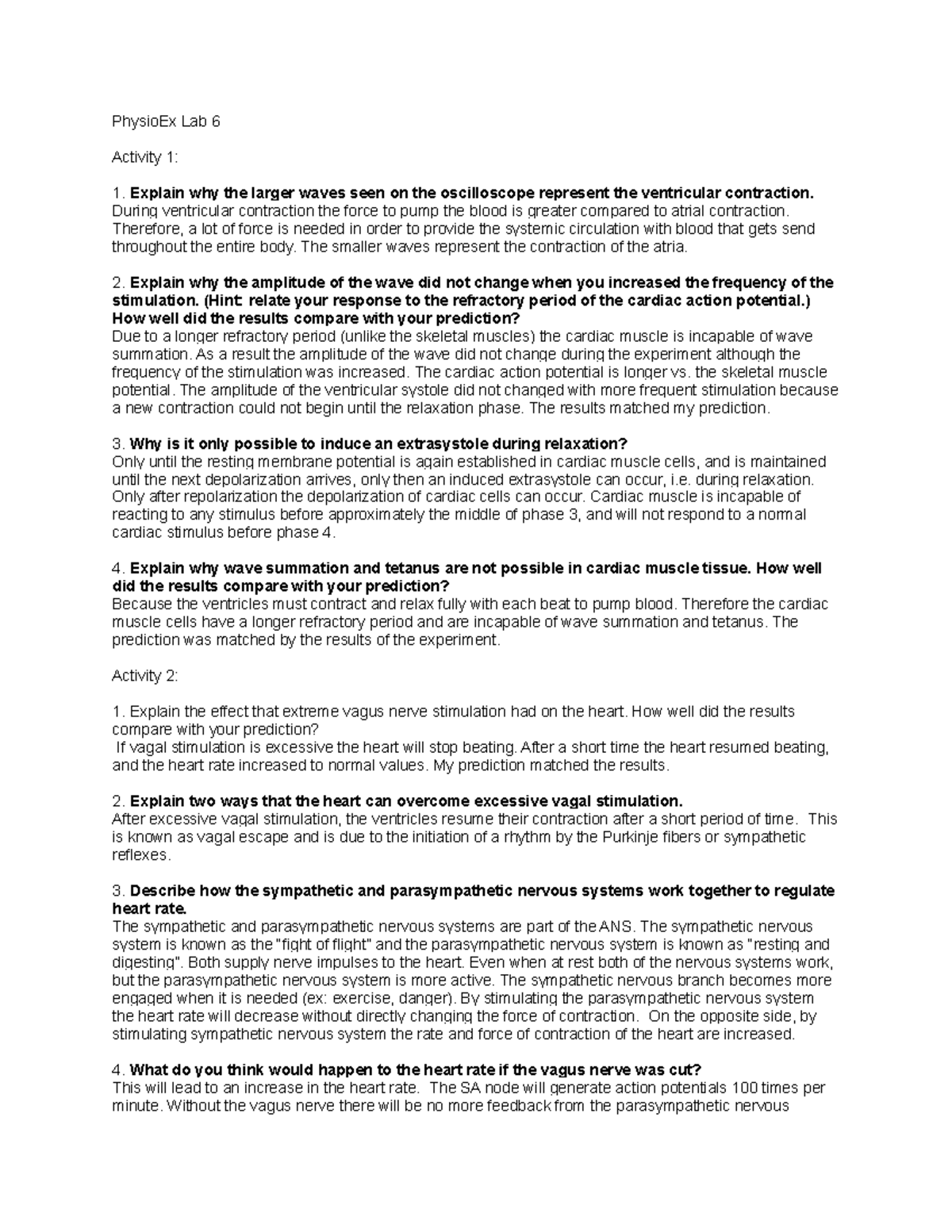 Physio Ex Lab 6 - PhysioEx Lab 6 Activity 1: - Studocu