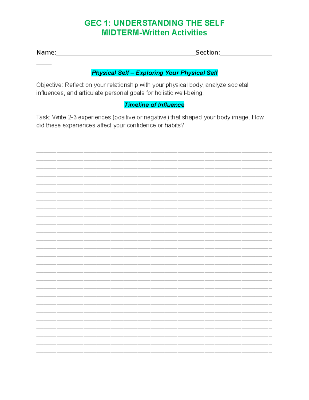 GEC 1: UNDERSTANDING THE SELF - Midterm Notes on Self-Exploration - Studocu