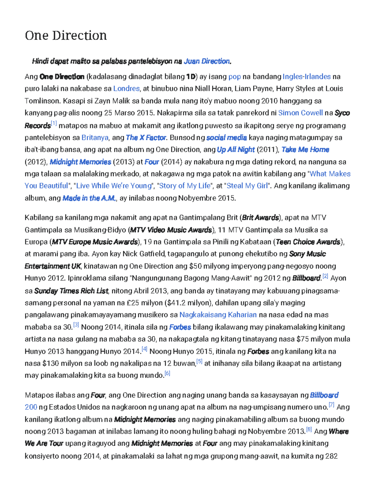 One Direction: Kasaysayan at Tagumpay ng Boyband (1D) - Studocu