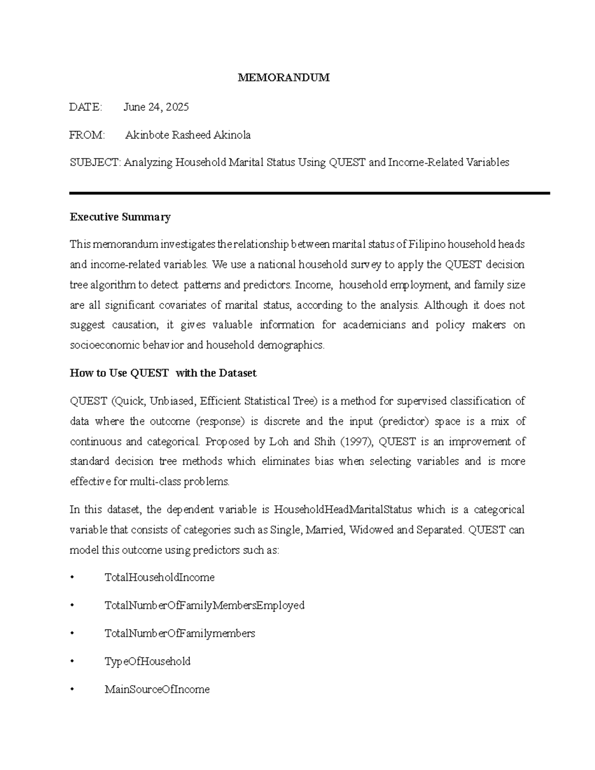 Analyzing Household Marital Status Using QUEST: Module 4 Assignment - Studocu