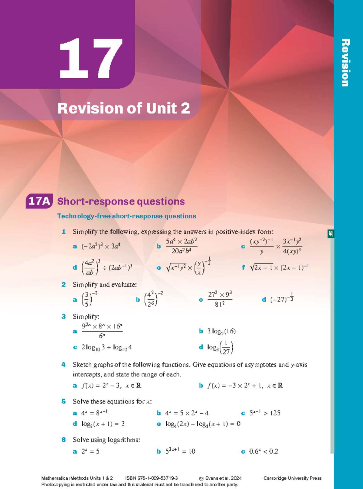 Chapter 17 Revision of Unit 2: Mathematical Methods Units 1 & 2 - Studocu