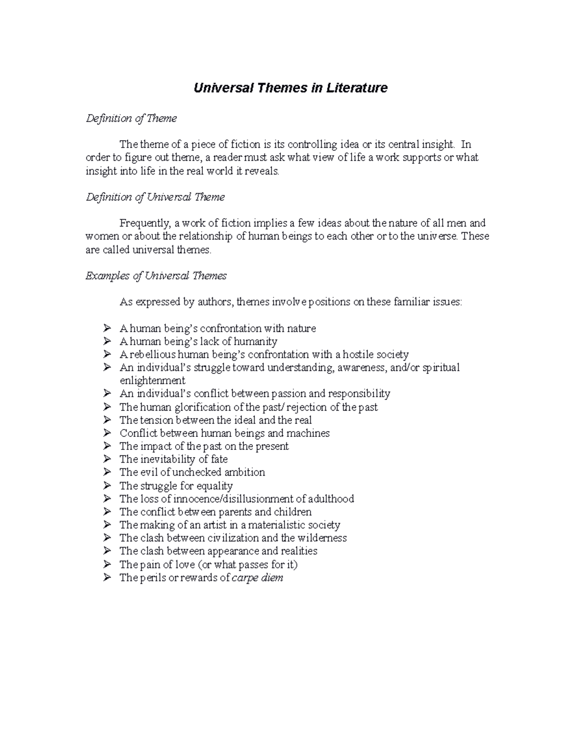 Universal Themes in Literature: Insights and Examples - Studocu