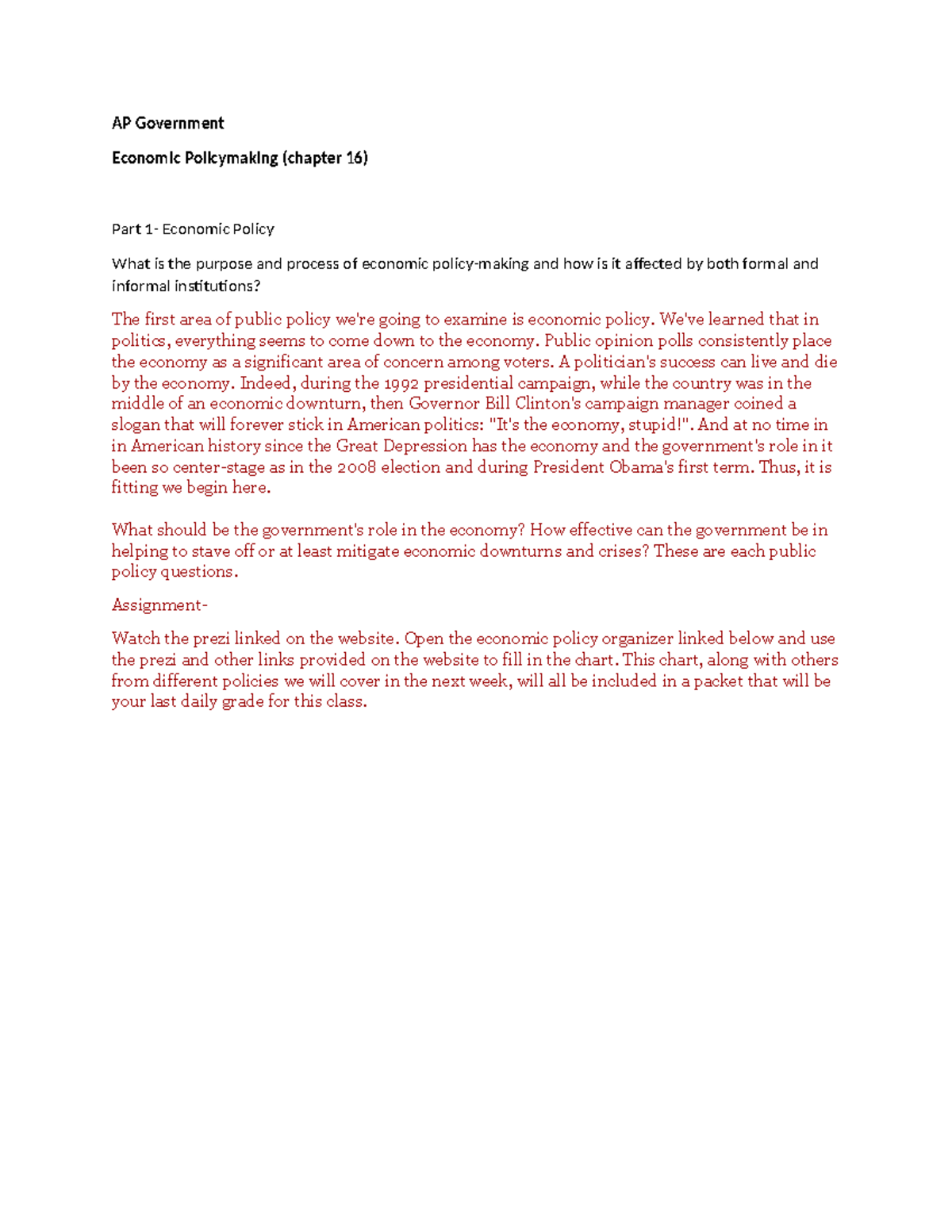 AP Government Economic Policy (Chapter 16) Overview and Analysis - Studocu