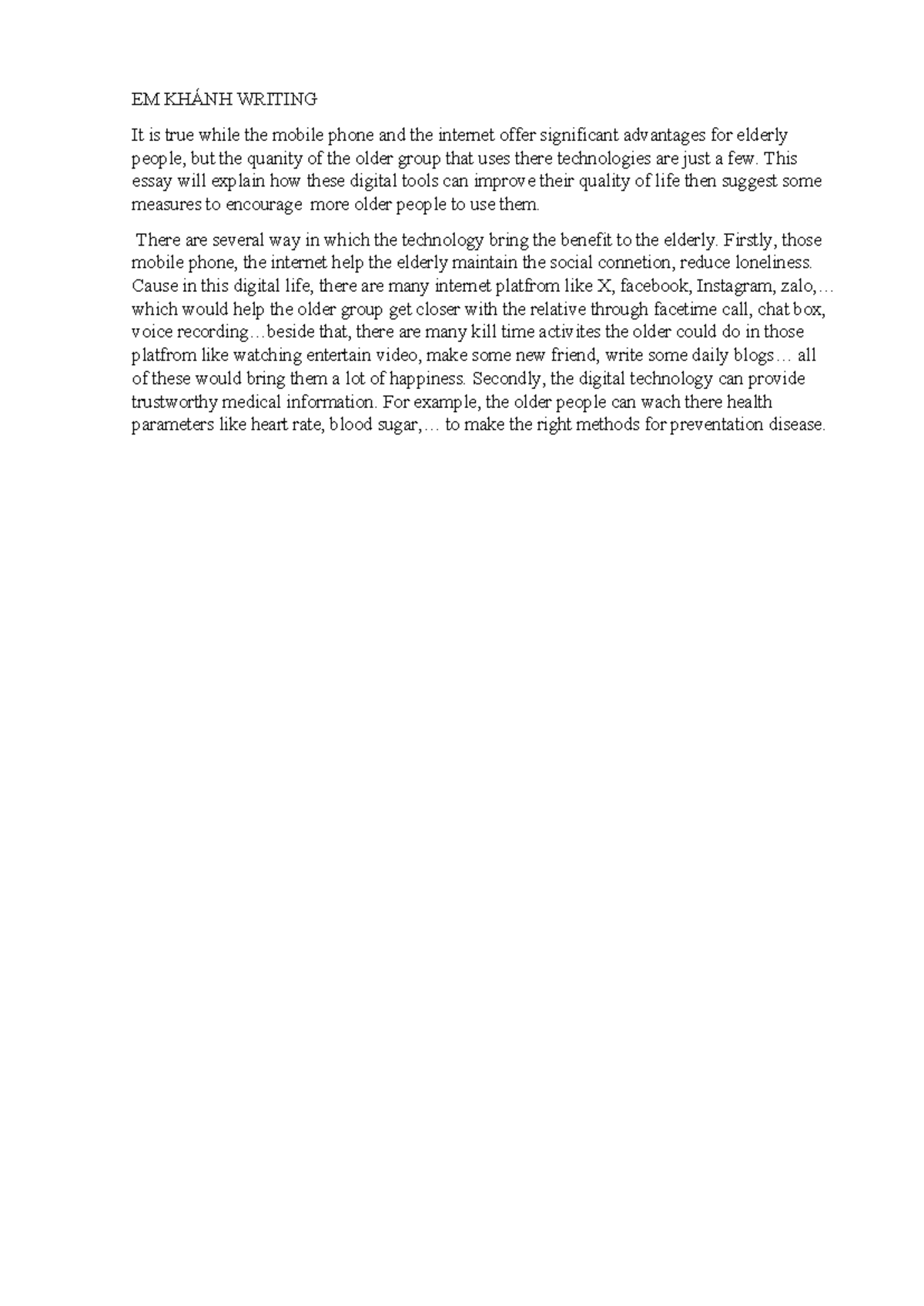 EM KHÁNH ESSAY: Digital Tools Enhancing Elderly Life Quality - Studocu