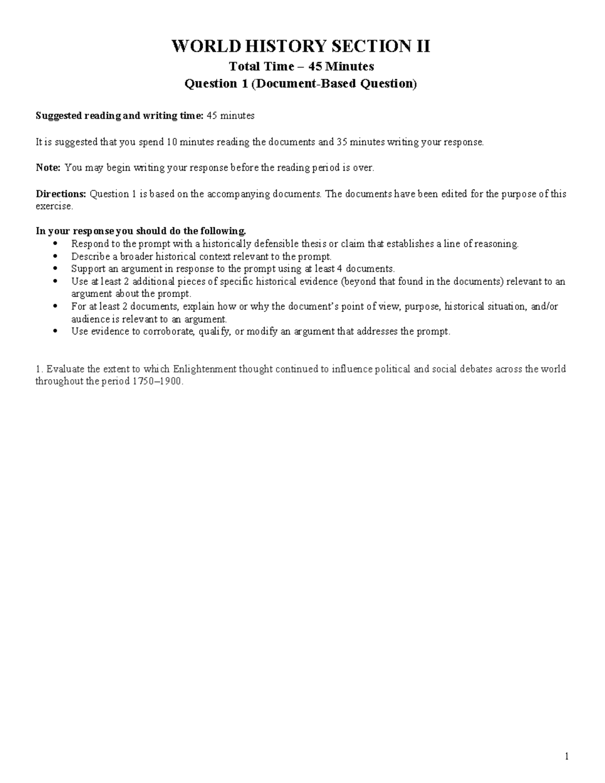 WORLD HISTORY DBQ: Influence of Enlightenment Thought on Global Debates ...