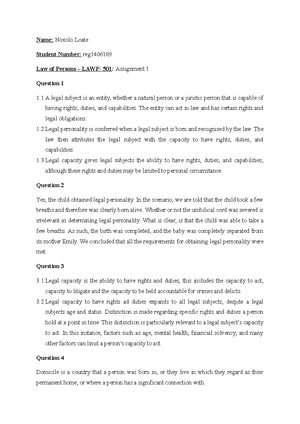[Solved] Types of Legal objects and examples - Law of Persons (LAWP-501 ...