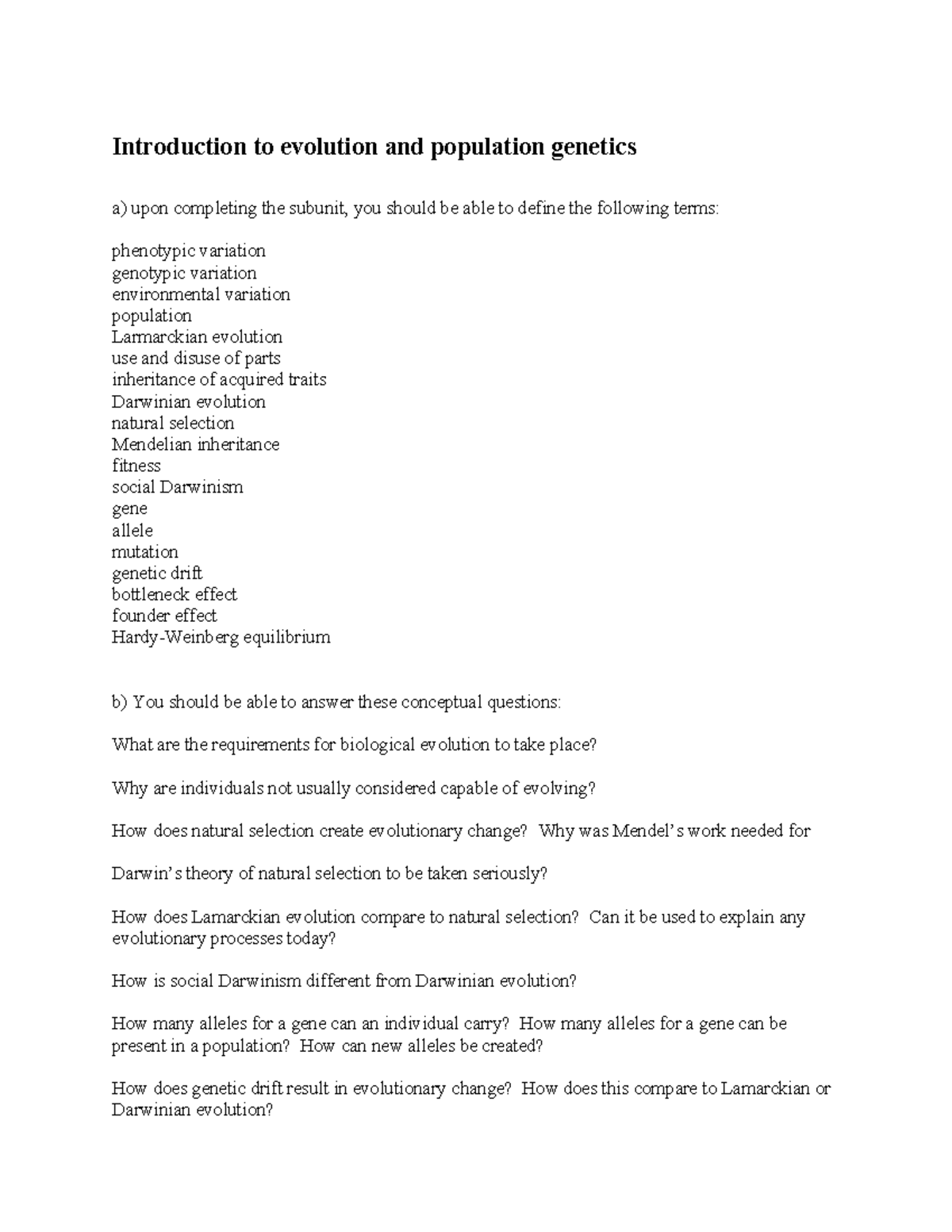 Introduction to Evolution & Population Genetics: Key Concepts - Studocu