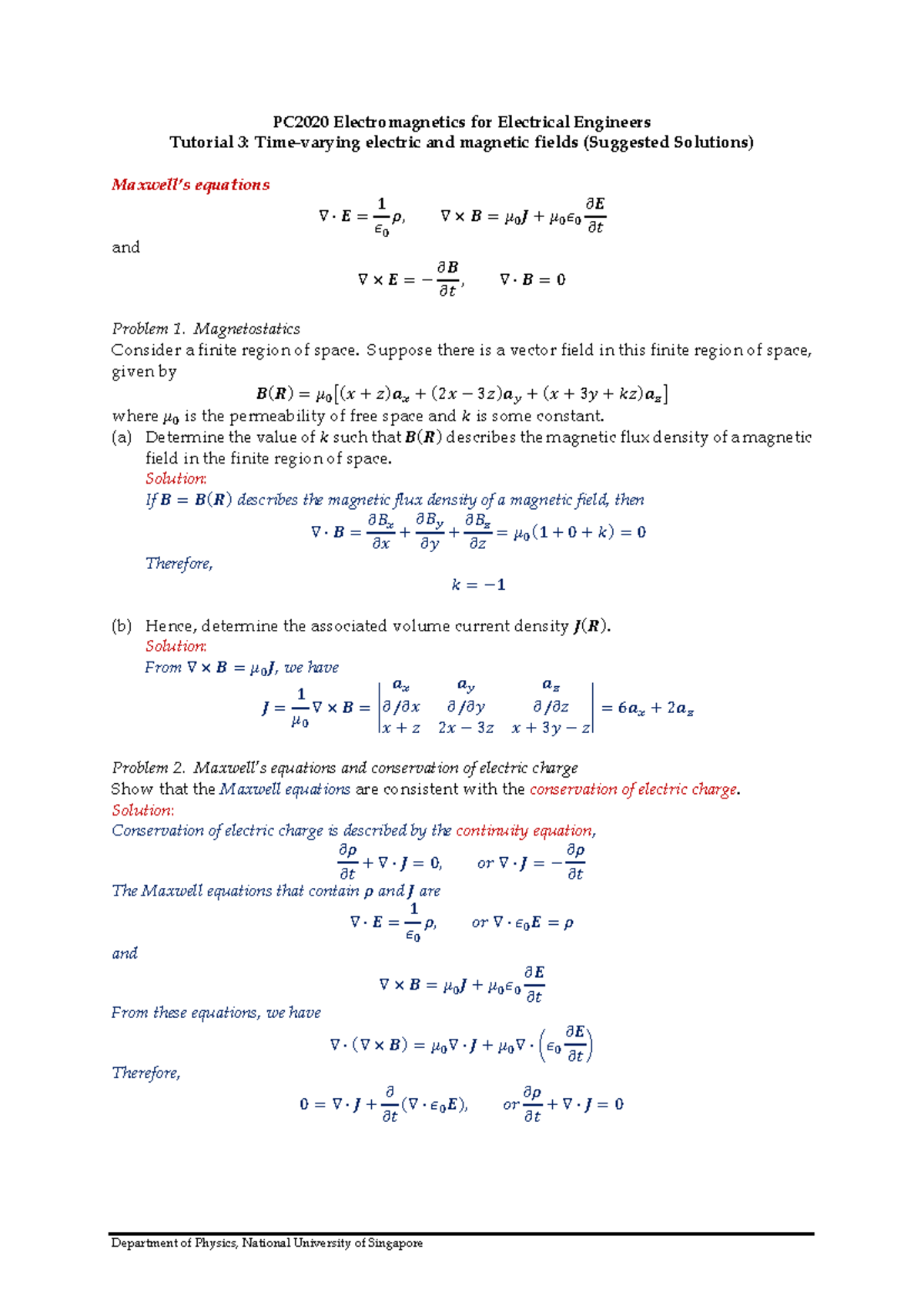 Tutorial 3 Time-varying electric and magnetic fields (Suggested Solutions) - PC2020 ...