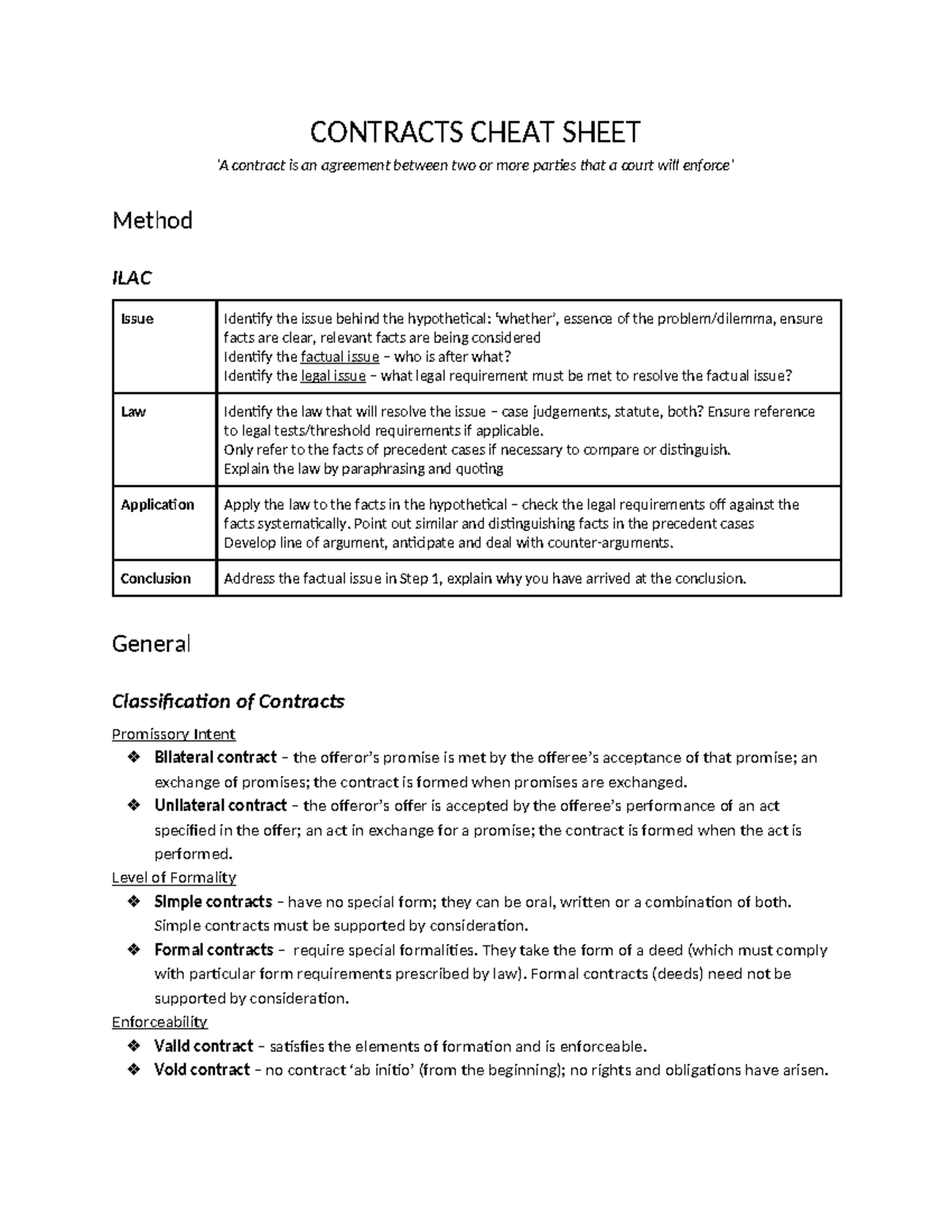 Contracts 2023 Summary: Key Concepts and Legal Principles - Studocu