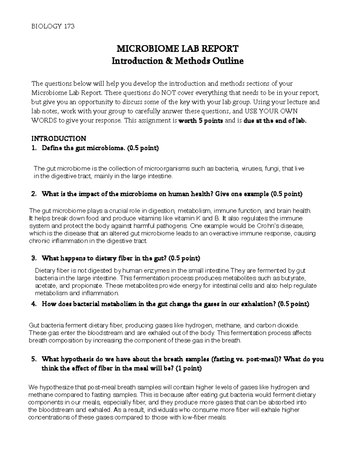 BIOLOGY 173 Microbiome Lab Report: Intro & Methods Overview W25 - Studocu