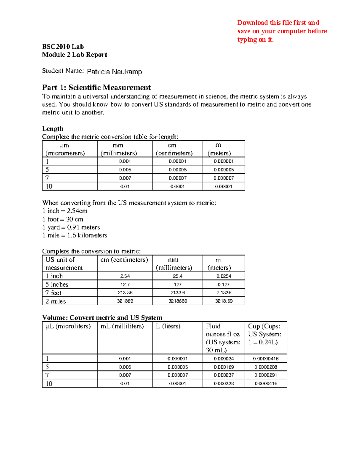 Module 1 Lab Report - Assignment. - BSC2010 Lab Module 2 Lab Report ...
