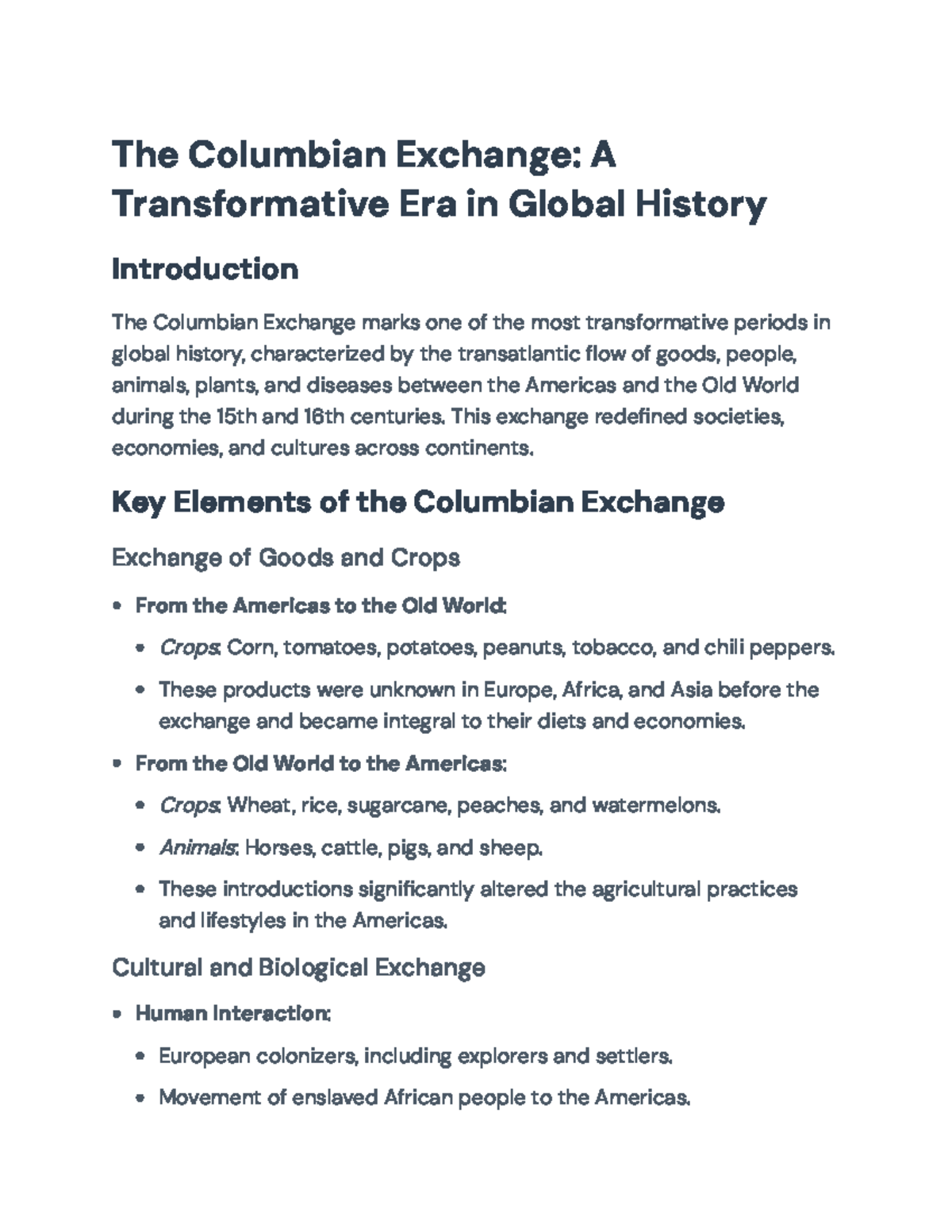 The Columbian Exchange: Transformations in Global History (HIST 101 ...