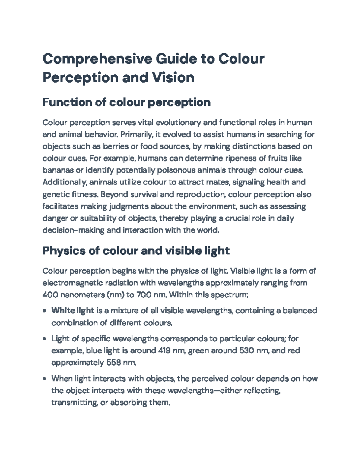 Comprehensive Study on Colour Perception and Vision Function - Studocu