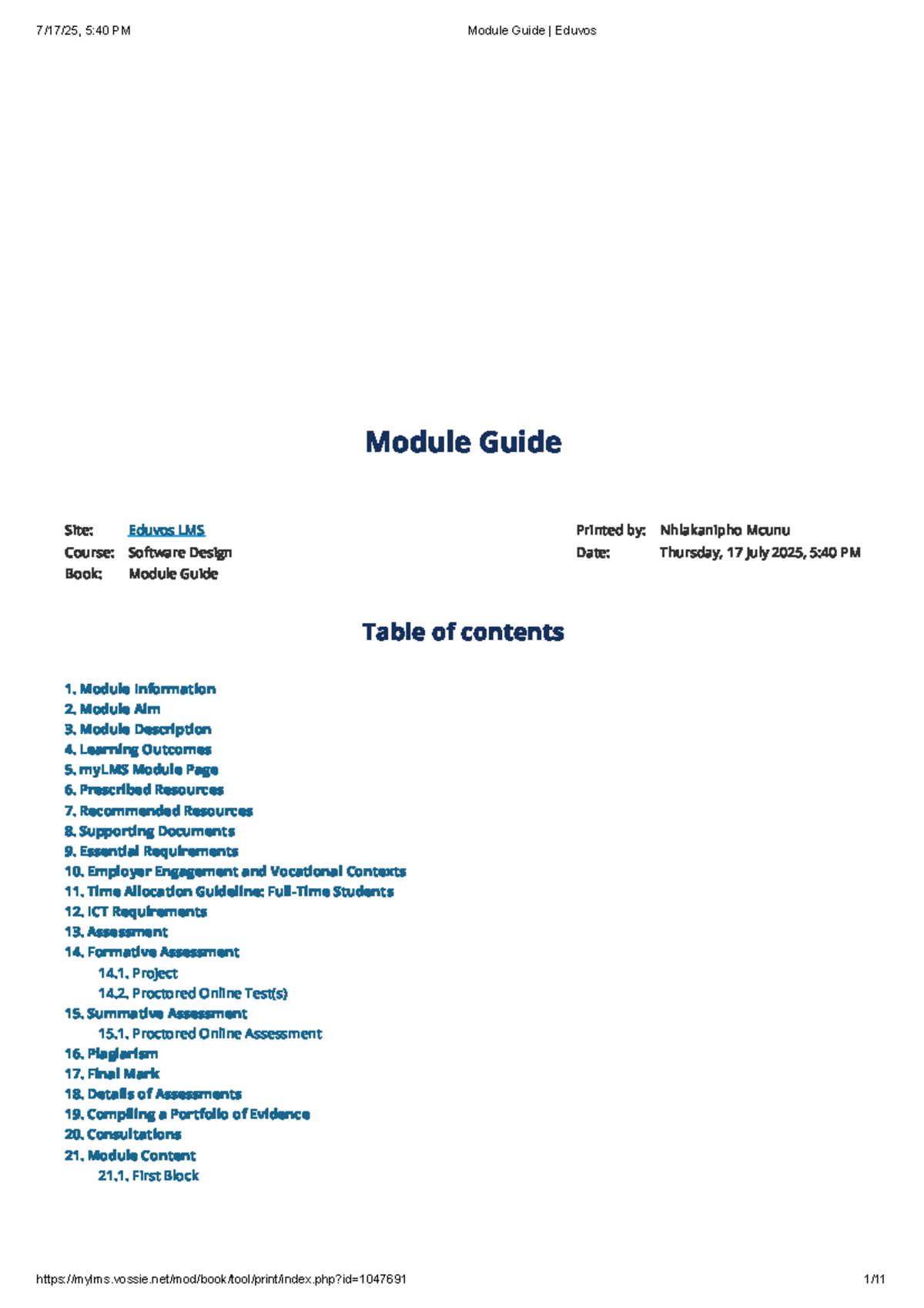 ITSDA2 Software Design Module Guide - Eduvos 2025 - Studocu