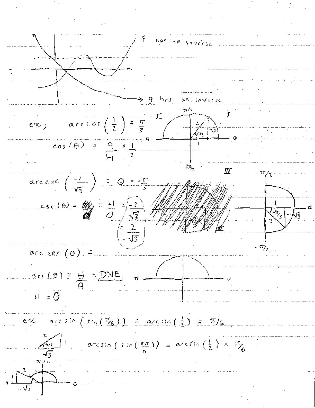 Math1090 Lecture 07 Notes: Inverses and Trigonometric Functions - Studocu