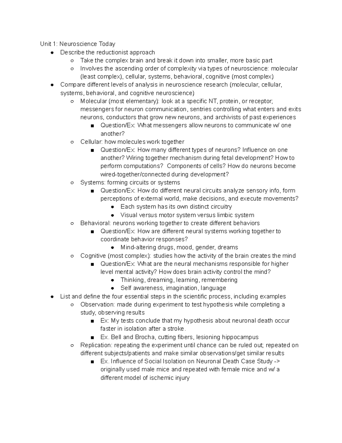 Unit 1: Neuroscience Today - Reductionist Approach & Scientific Process ...
